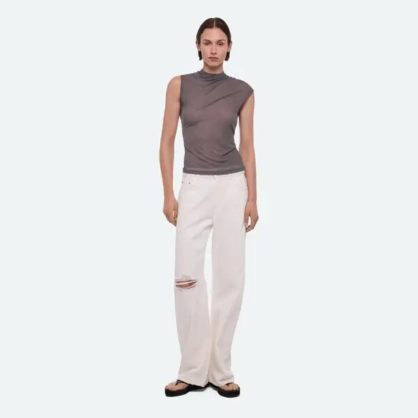 Helmut Lang Sheer Twisted Ribbed Tank - Dark Grey