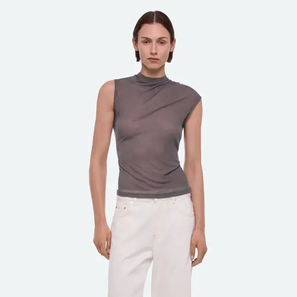 Helmut Lang Sheer Twisted Ribbed Tank - Dark Grey