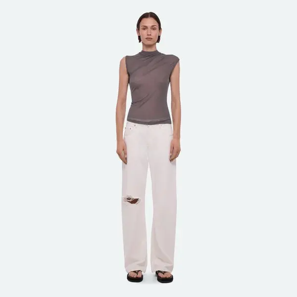 Helmut Lang Sheer Twisted Ribbed Tank - Dark Grey