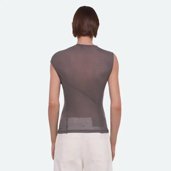 Helmut Lang Sheer Twisted Ribbed Tank - Dark Grey