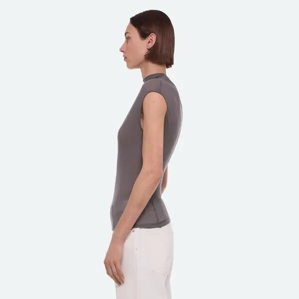 Helmut Lang Sheer Twisted Ribbed Tank - Dark Grey