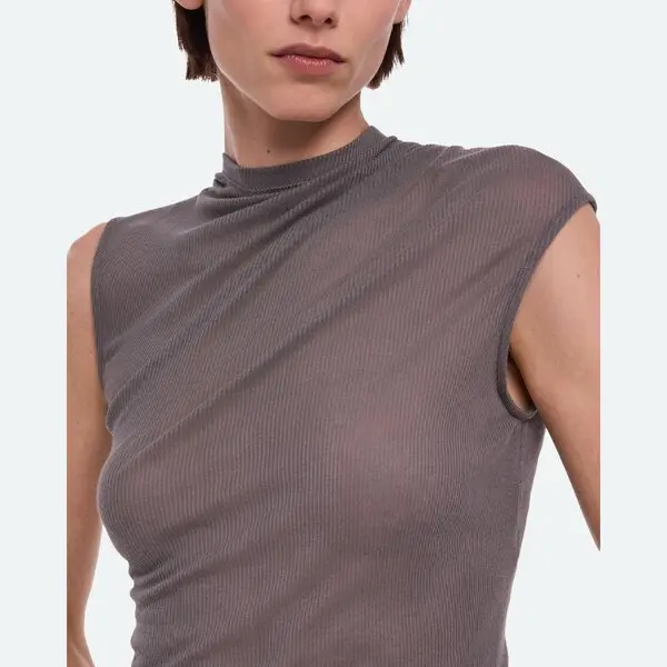 Helmut Lang Sheer Twisted Ribbed Tank - Dark Grey