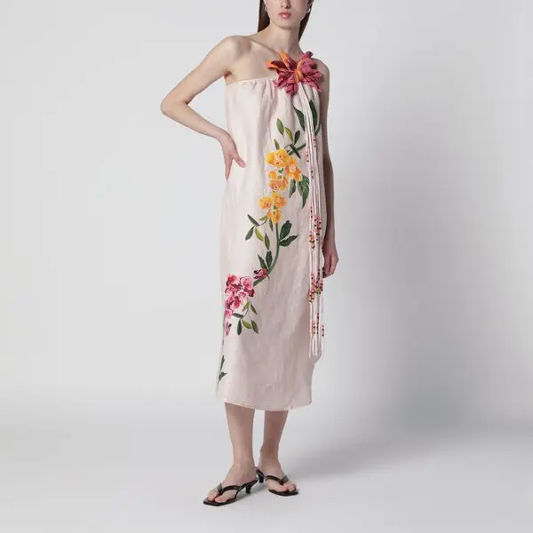 Farm Rio Garden Terrace Floral-print Linen Maxi Dress - Pink