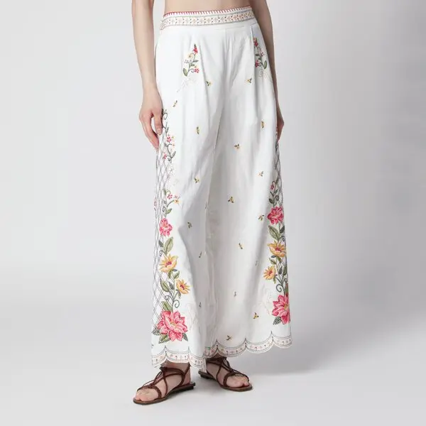 Farm Rio Embroidered Linen-blend Culotte Trousers - White