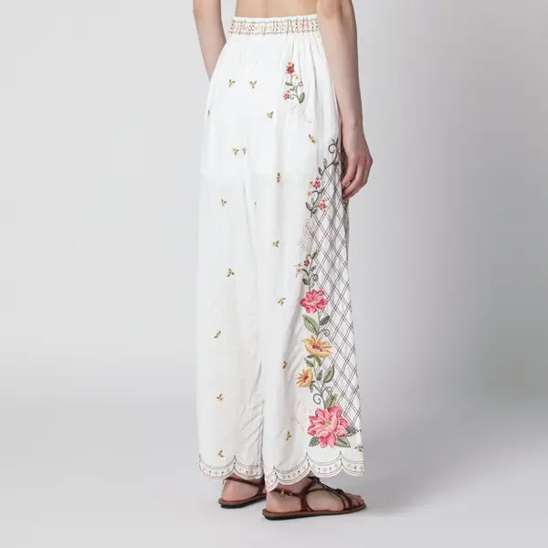 Farm Rio Embroidered Linen-blend Culotte Trousers - White