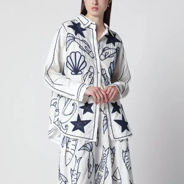 Farm Rio Embroidered Marine Motif Shirt - Multicolor