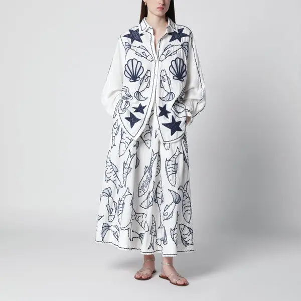 Farm Rio Embroidered Marine Motif Shirt - Multicolor