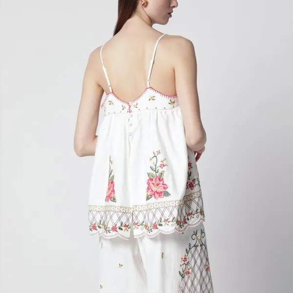Farm Rio Embroidered Linen-blend Top