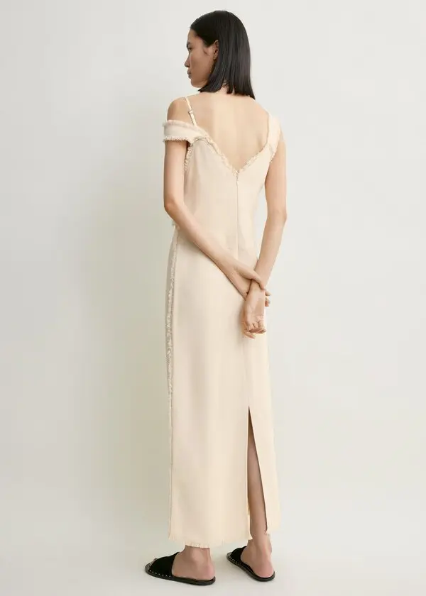 TOTEME V-neck Textured Sablé Slip Dress With Asymmetrical Straps And Raw Edges