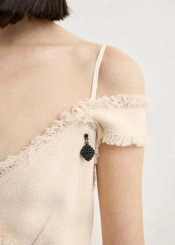 TOTEME V-neck Textured Sablé Slip Dress With Asymmetrical Straps And Raw Edges