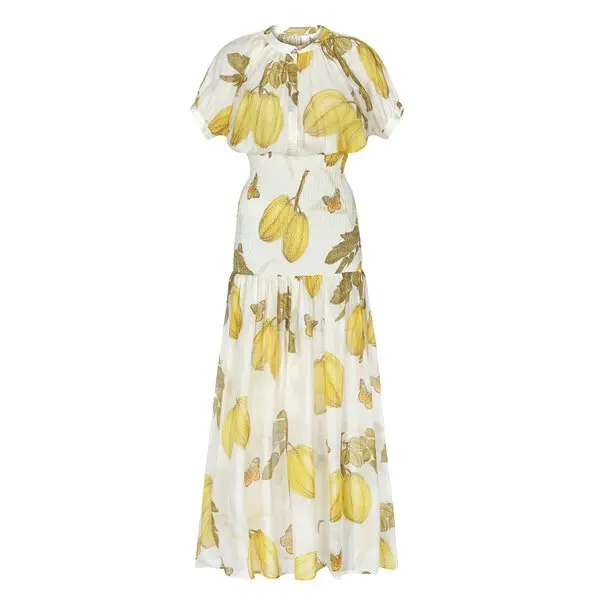 AGUACLARA Maxi Dress With Fruit Print And Puff Sleeves