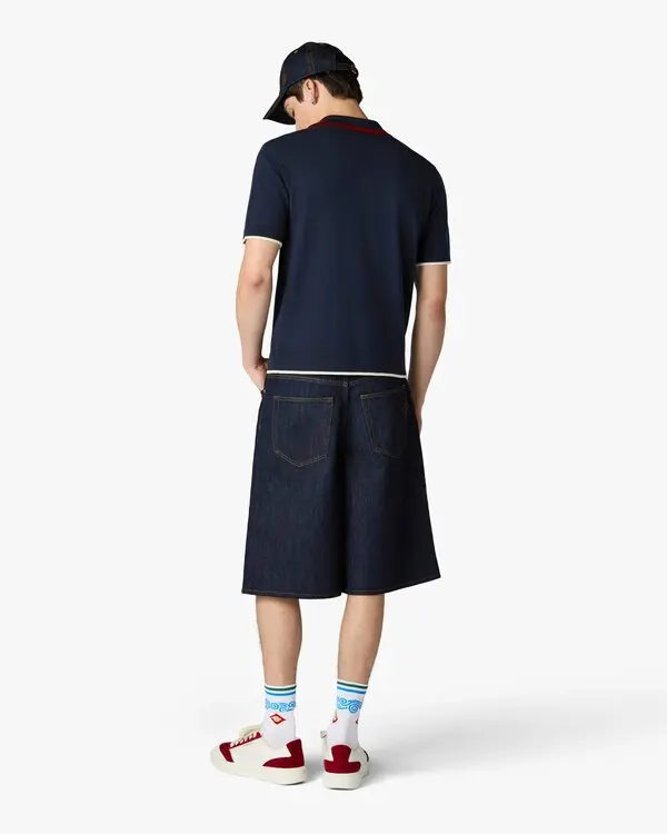Casablanca Navy Merino Short Sleeve Polo Shirt - Multicolor