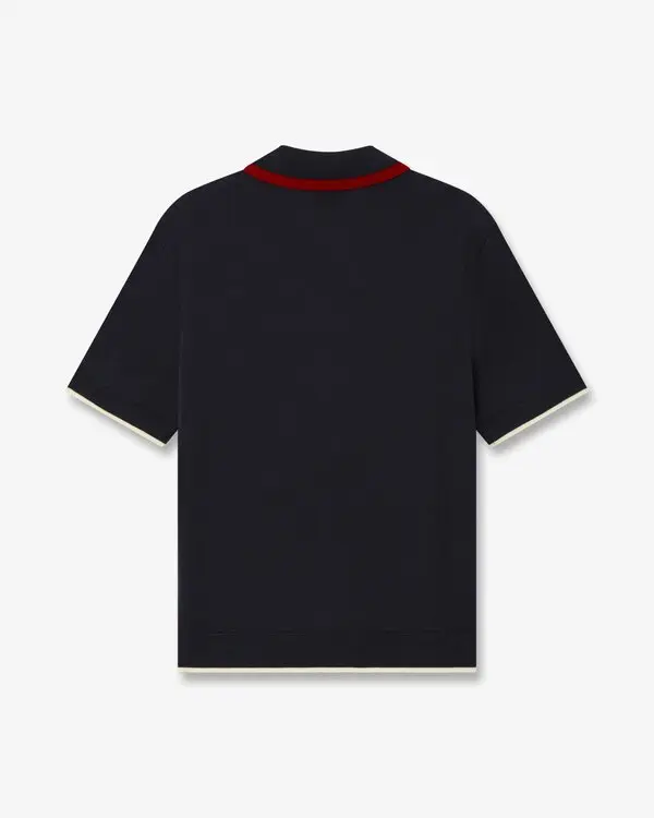 Casablanca Navy Merino Short Sleeve Polo Shirt - Multicolor