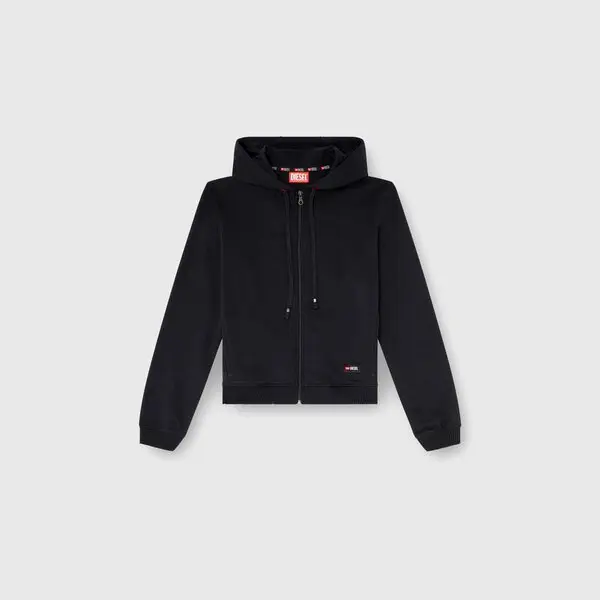 DIESEL® Zip-up Hoodie In Peached Cotton Blend - Black