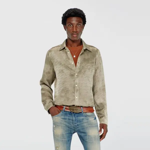 DIESEL® Shirt In Logo-jacquard Crinkled Satin - Brown