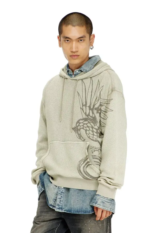 DIESEL® Textured Cotton Mesh Hoodie