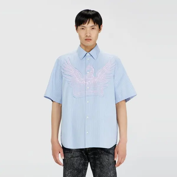 DIESEL® Striped Poplin Shirt With Embroidered Patch - Blue