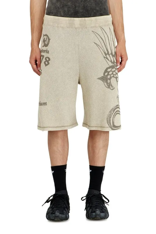 DIESEL® Mesh Cotton Sweatshorts With Graphic Prints - Beige