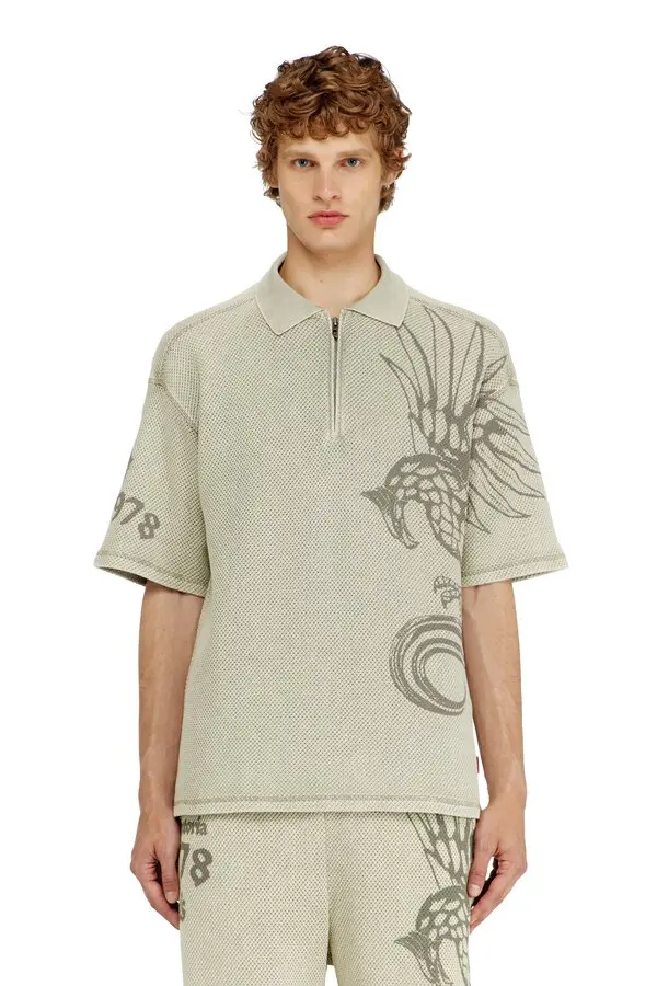 DIESEL® Mesh-jacquard Polo Shirt With Phoenix Print