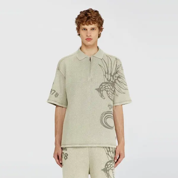 DIESEL® Mesh-jacquard Polo Shirt With Phoenix Print - Beige