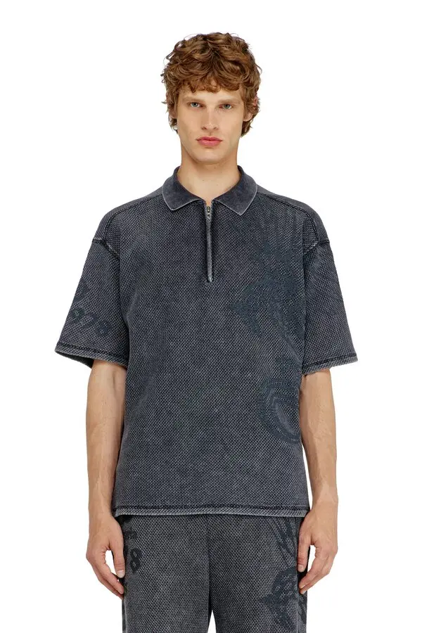 DIESEL® Mesh-jacquard Polo Shirt With Phoenix Print