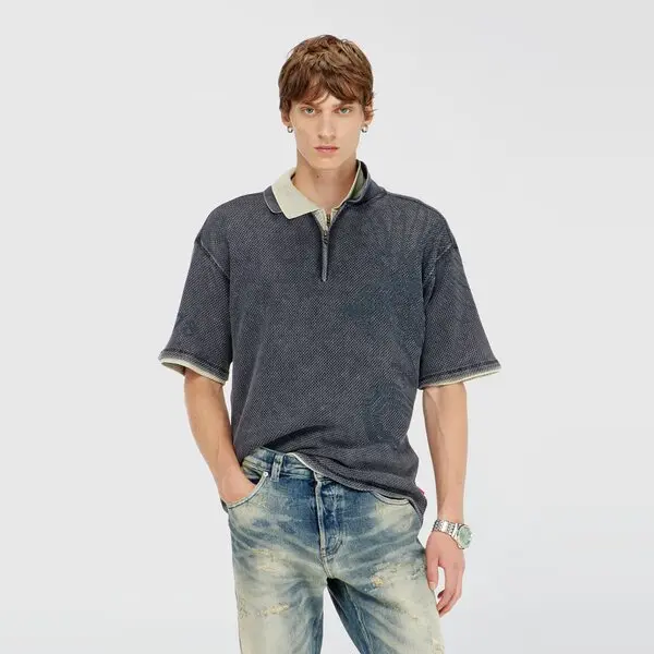 DIESEL® Mesh-jacquard Polo Shirt With Phoenix Print - Grey