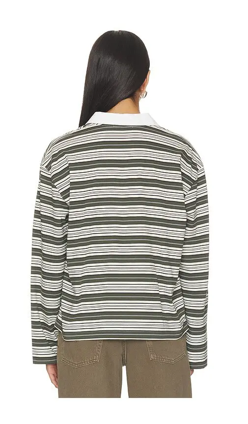 Rag & Bone Kelly Stripe Polo Long Sleeve - Green