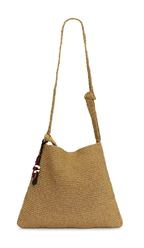 Free People Coastal Crush Straw Tote With Knotted Strap And Embellishments - Neutral