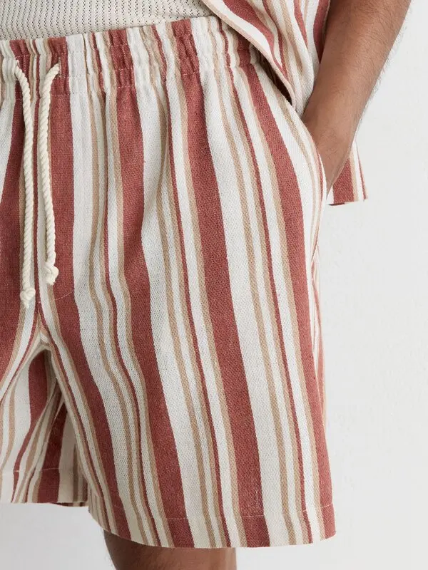 REISS Mararani Striped Drawstring Shorts - Red/stone