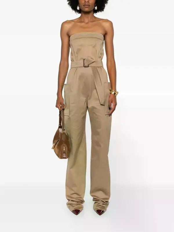 Saint Laurent Strapless Belted Cotton Jumpsuit
