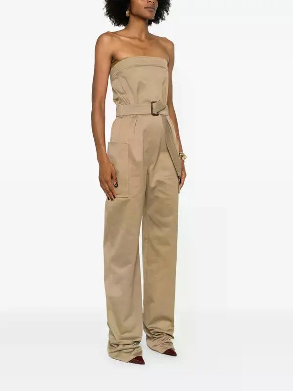Saint Laurent Strapless Belted Cotton Jumpsuit
