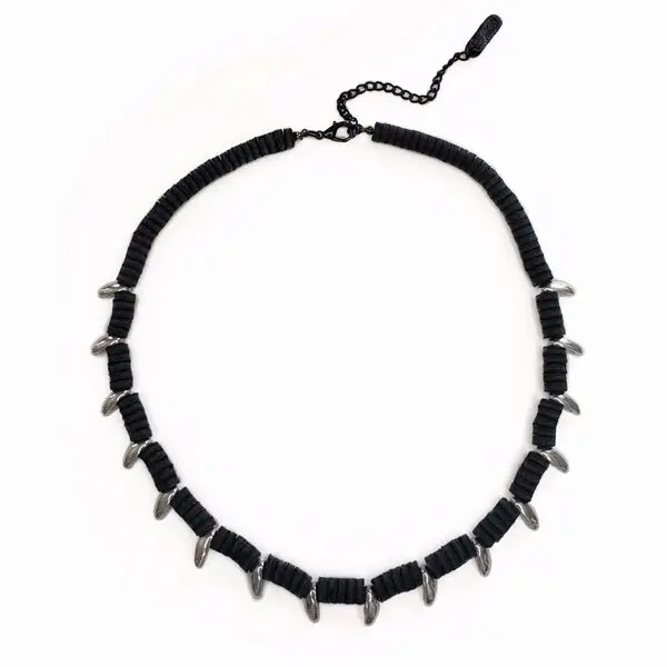 WAIWAI Black Leather And Silver Tone Spike Collar Necklace - Black/silver