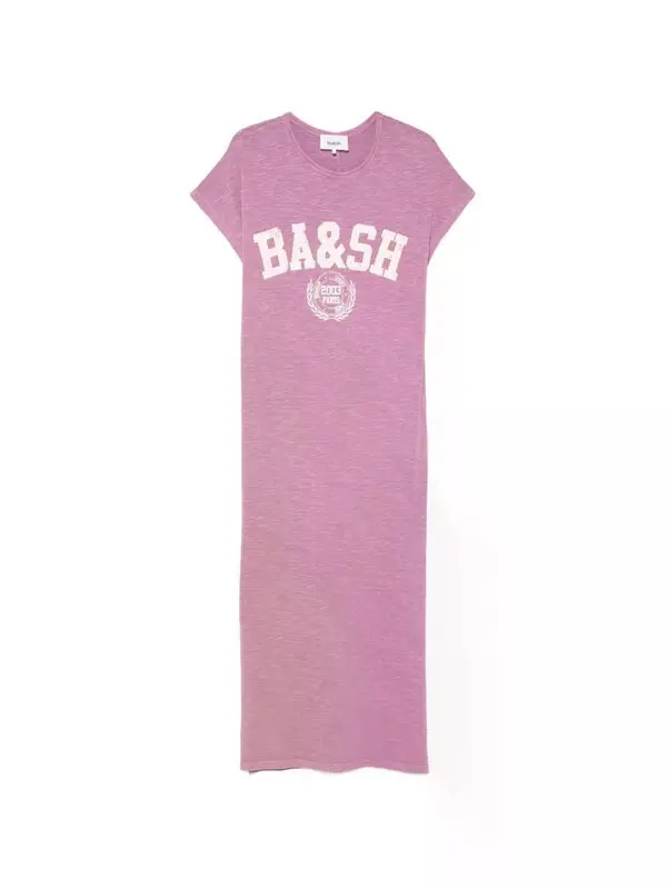 Ba&sh Civi Logo-print Slub-texture Midi Dress - Pink
