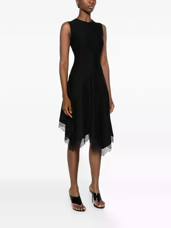 Alexander McQueen Asymmetric Lace-trim Dress - Black