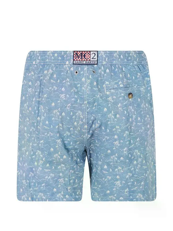 MC2 SAINT BARTH Micro Toile-print Swim Shorts - Blue