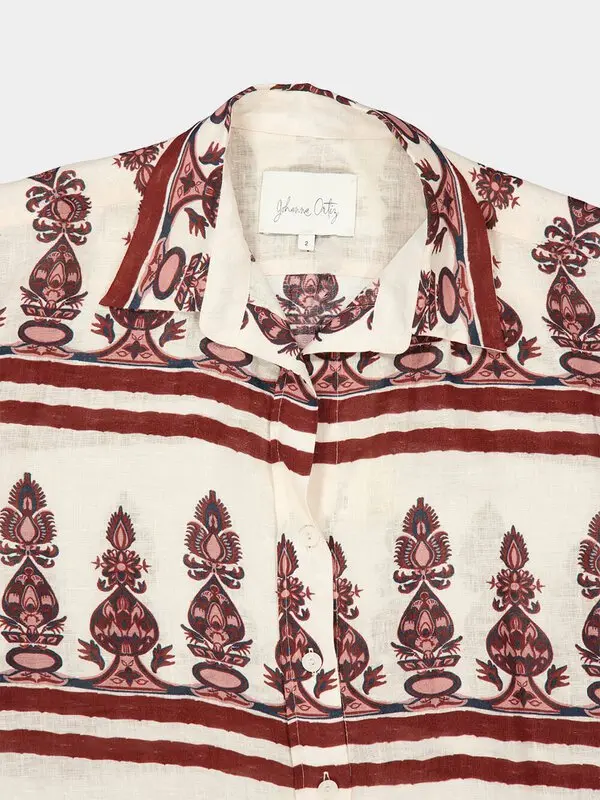 Johanna Ortiz Ecru And Wine La Creciente Printed Linen Shirt - Red