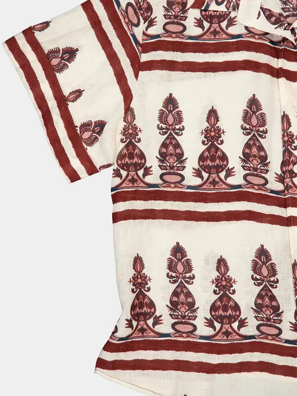 Johanna Ortiz Ecru And Wine La Creciente Printed Linen Shirt - Red