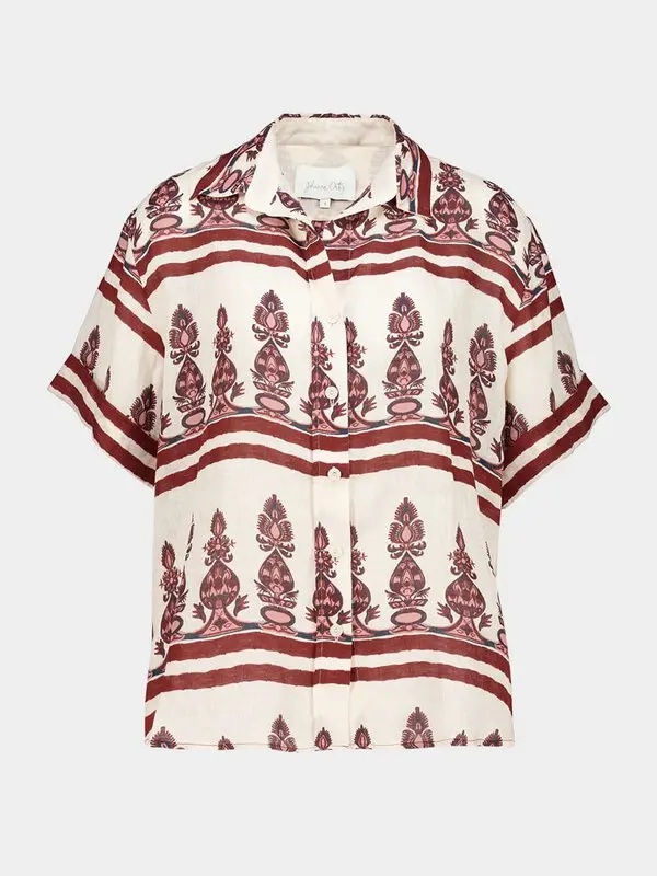Johanna Ortiz Ecru And Wine La Creciente Printed Linen Shirt - Red