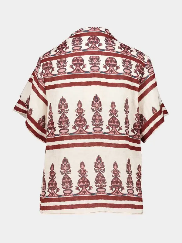 Johanna Ortiz Ecru And Wine La Creciente Printed Linen Shirt - Red