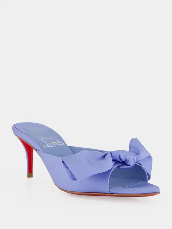 CHRISTIAN LOUBOUTIN Ceruleo Silk Bow Kitten Heel Mules - Blue