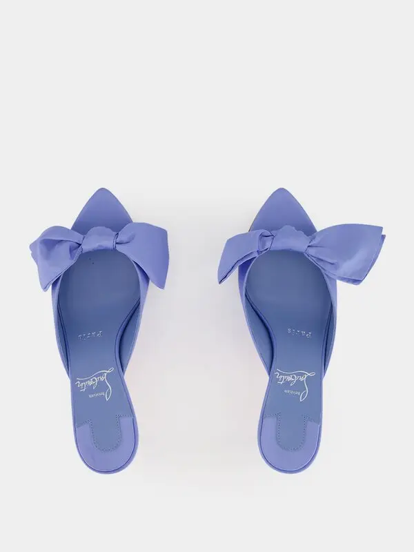 CHRISTIAN LOUBOUTIN Ceruleo Silk Bow Kitten Heel Mules - Blue