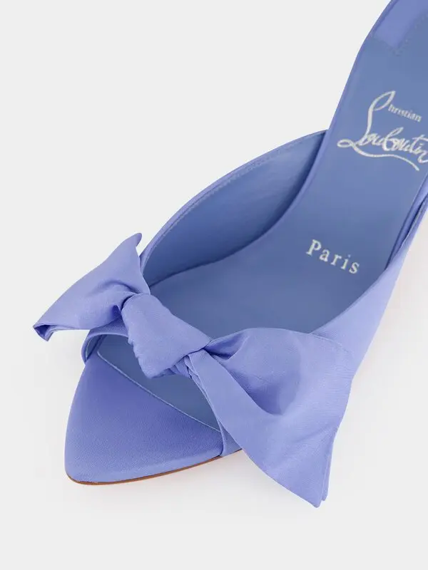 CHRISTIAN LOUBOUTIN Ceruleo Silk Bow Kitten Heel Mules - Blue