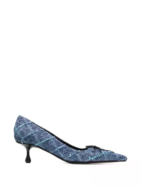 JIMMY CHOO Scarlett 50 Lace-up Pumps In Crosshatch Denim
