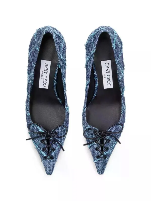 JIMMY CHOO Scarlett 50 Lace-up Pumps In Crosshatch Denim