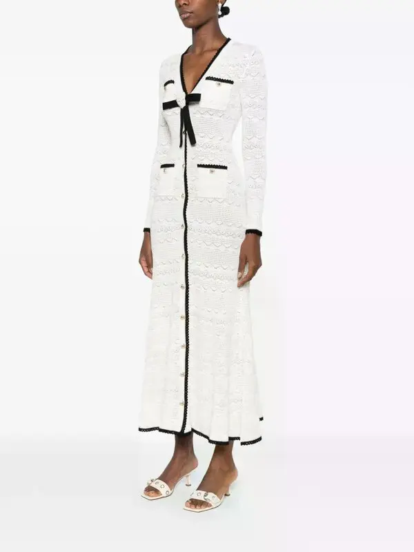 SELF-PORTRAIT Bow Detail Pointelle-knit Midi Dress