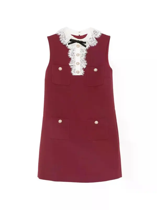 SELF-PORTRAIT Burgundy Lace-trimmed Bow Detail Dress