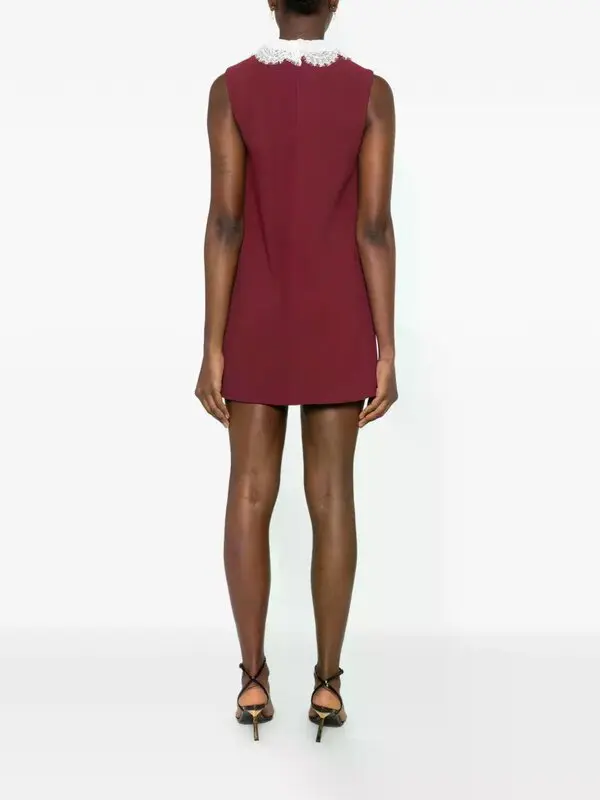 SELF-PORTRAIT Burgundy Lace-trimmed Bow Detail Dress