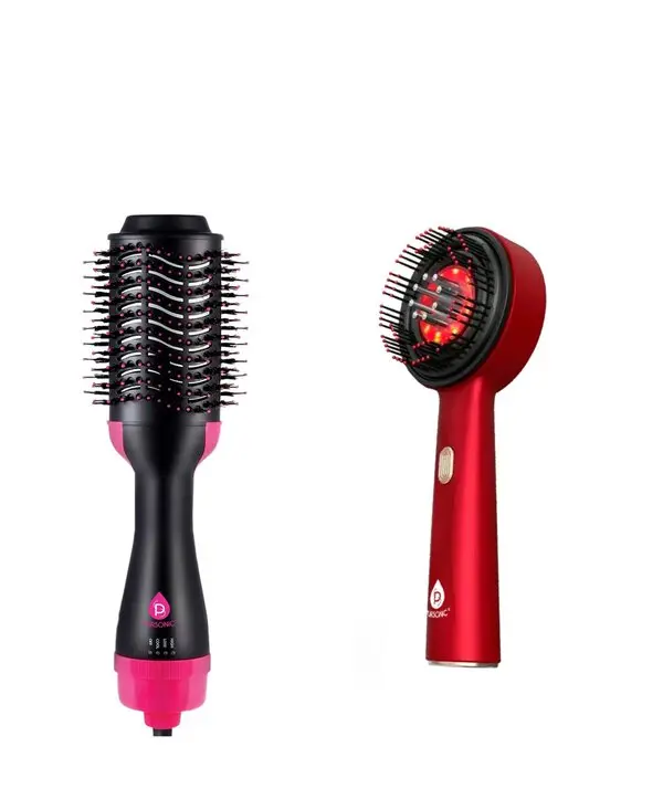 PURSONIC Ultimate Hair Rejuvenation & Styling Bundle – 3-in-1 Led Scalp Therapy Brush + One Step Volumizing Hair Dryer - Black