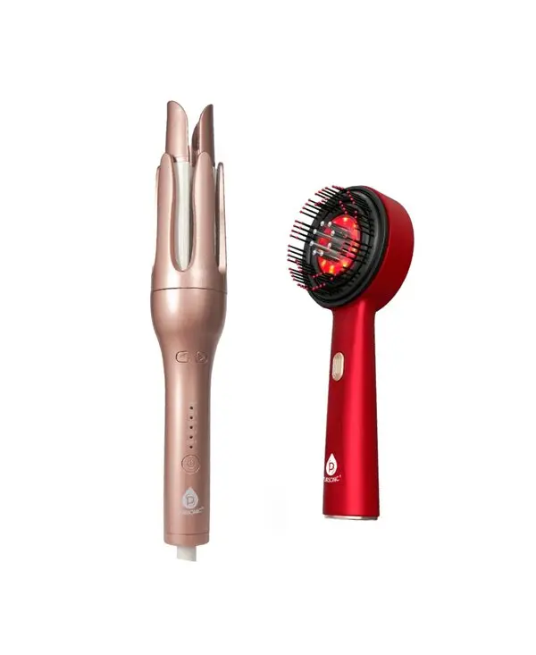 PURSONIC Led Scalp Therapy Brush + Professional Automatic Curling Iron - Red