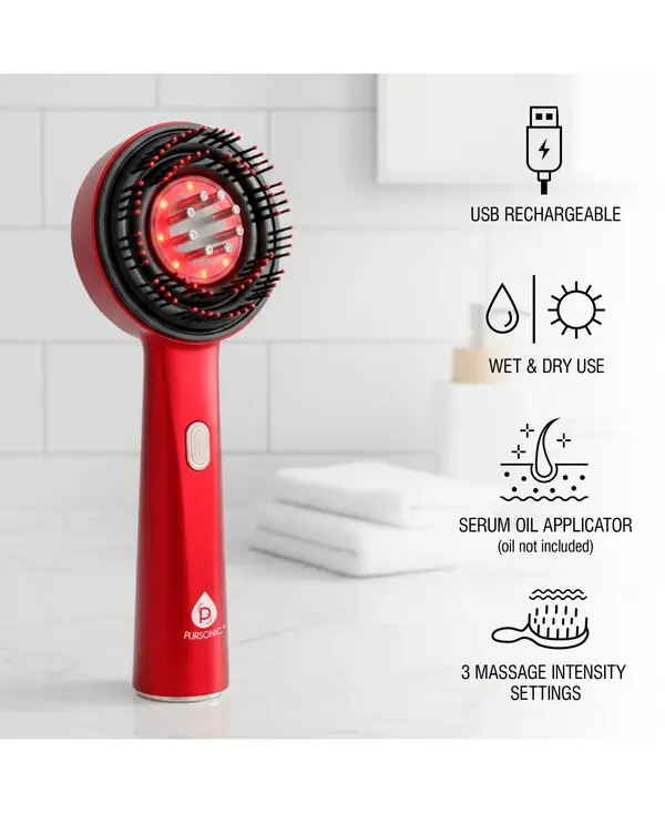 PURSONIC Led Scalp Therapy Brush + Professional Automatic Curling Iron - Red